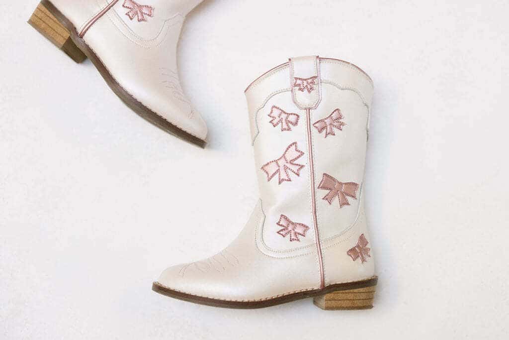 Cowgirl White + Pink Bow Boots – Wild and Rae